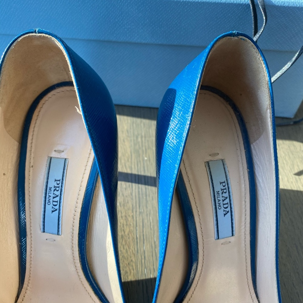 Prada Saffiano Textures Leather Pumps 85mm - Blue - Gem